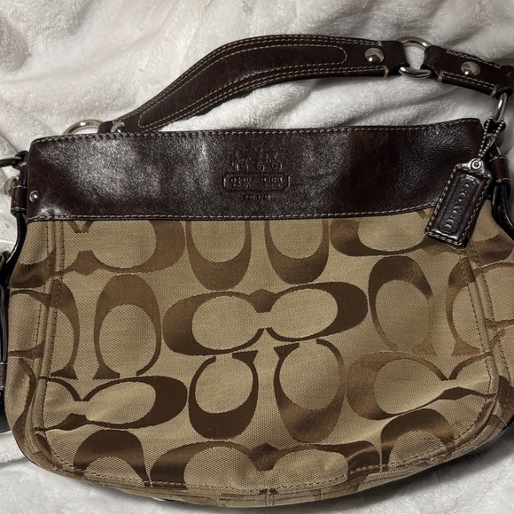 Coach | Bags | Coach Tan And Brown Signature Shoulder Bag | Poshmark